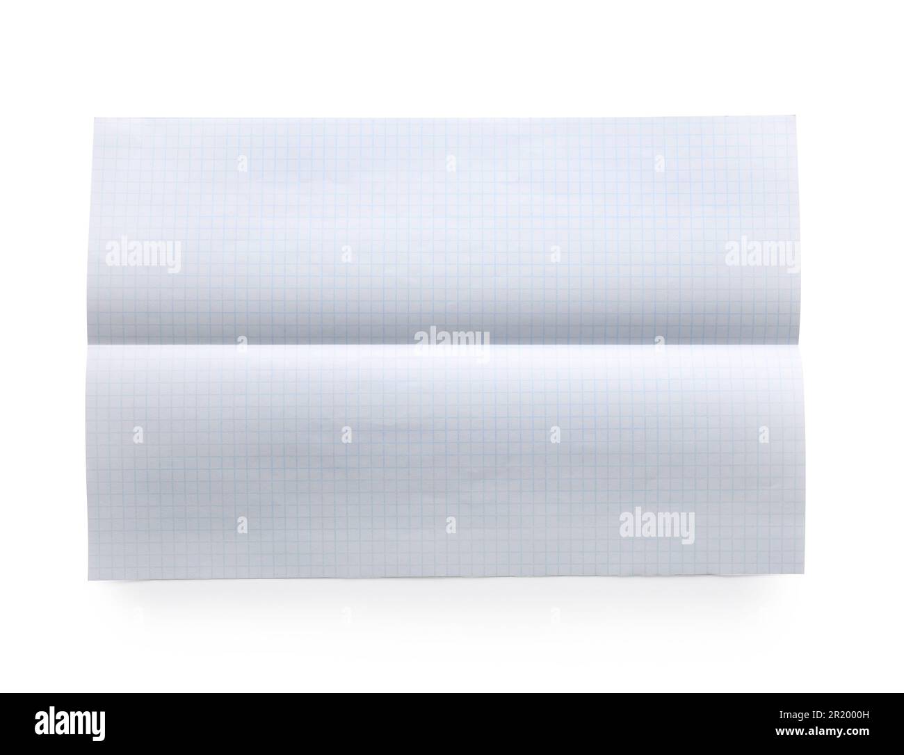 Checkered sheet of paper with crease on white background, top view ...