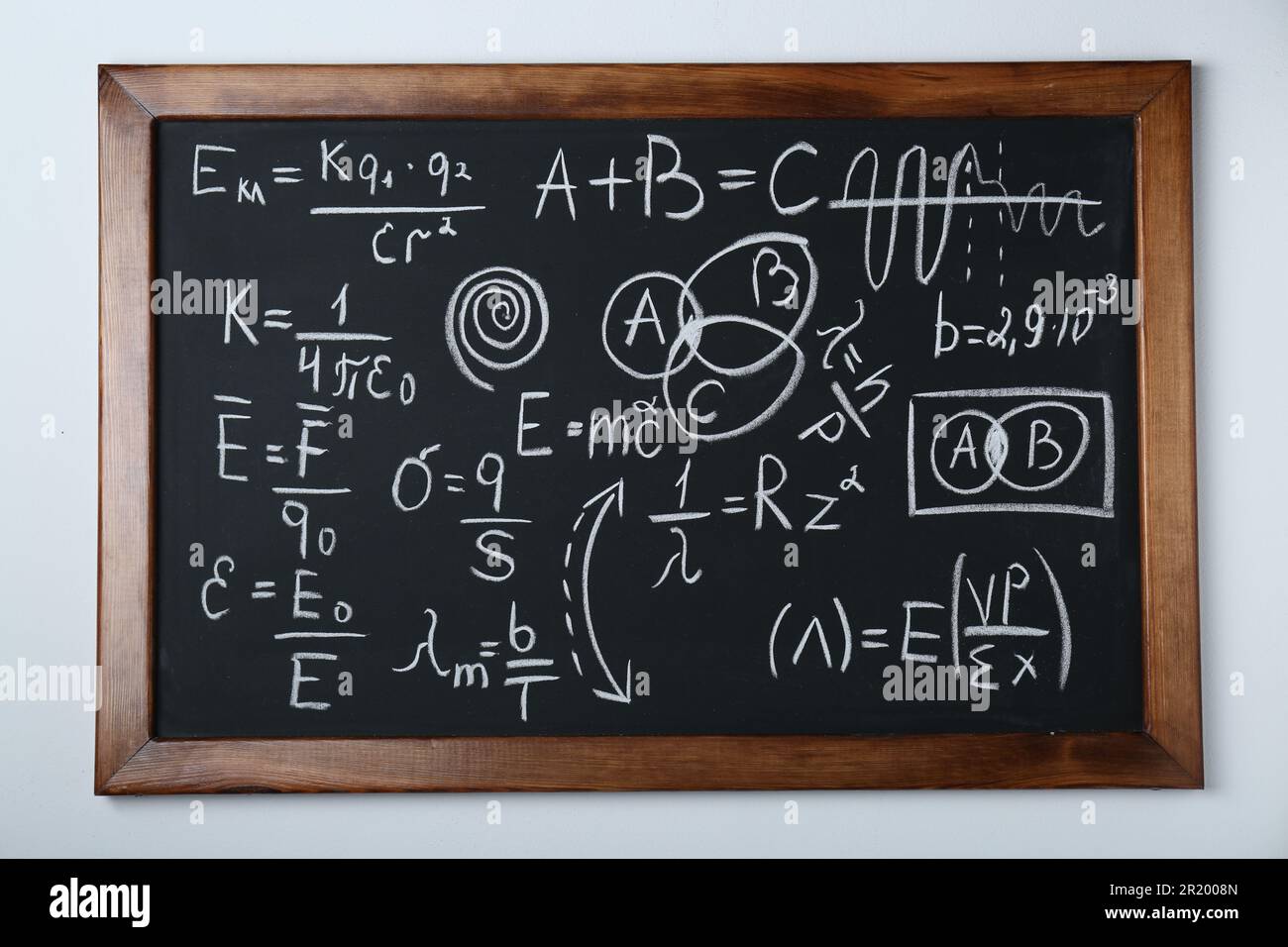 Blackboard with different physical formulas written with chalk on white ...