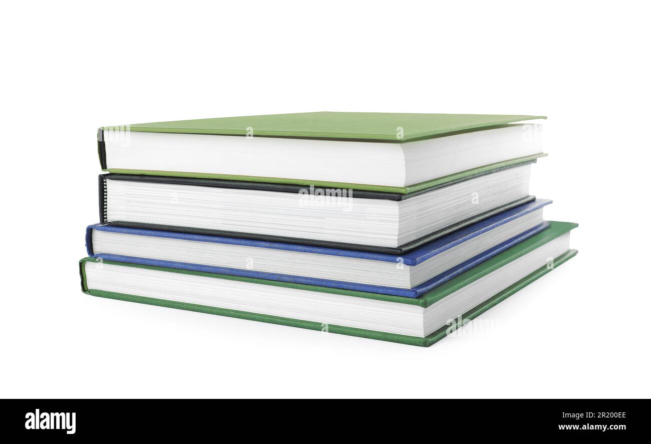 Many different books stacked on white background Stock Photo - Alamy