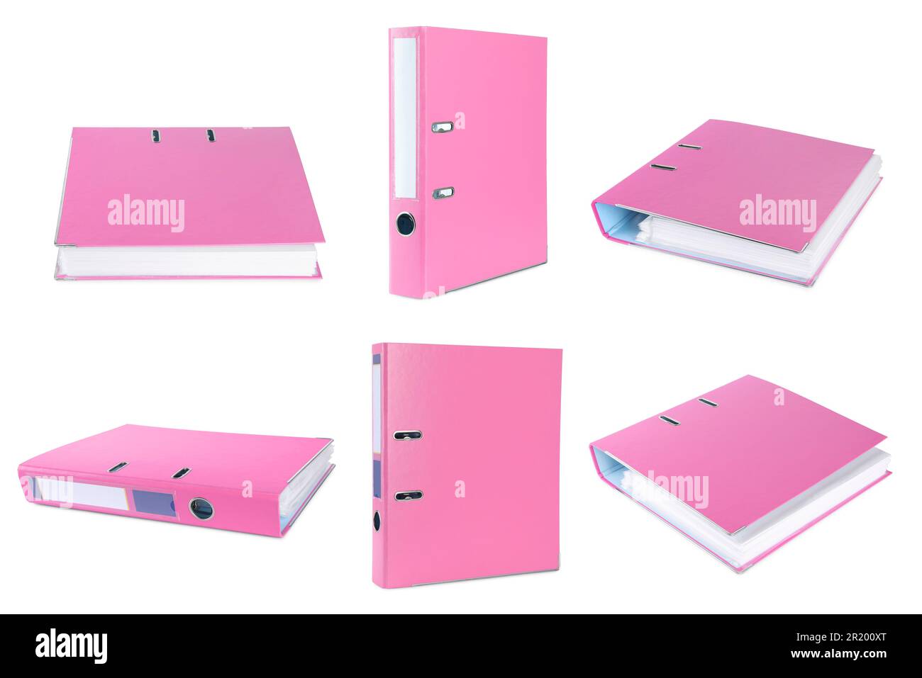 Set with pink office folders on white background Stock Photo - Alamy