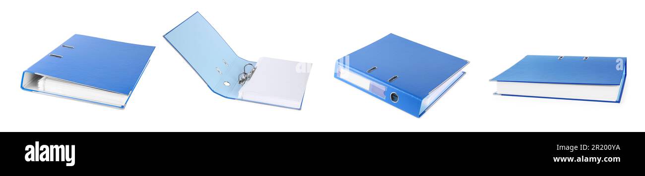 Set with blue office folders on white background. Banner design Stock ...