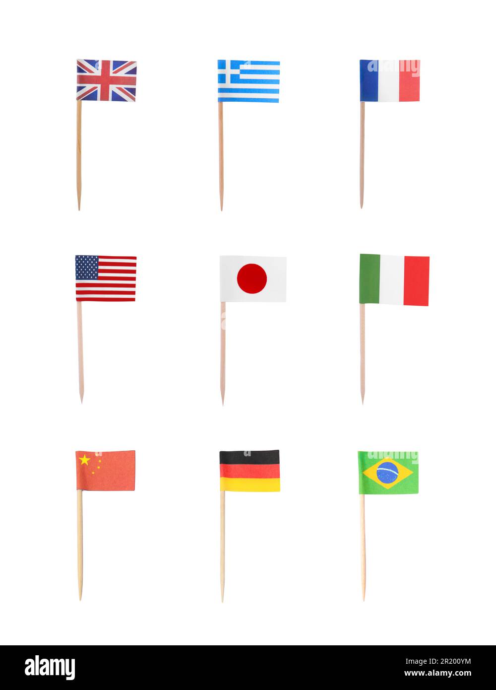 Set of toothpicks with flags of different countries on white background ...