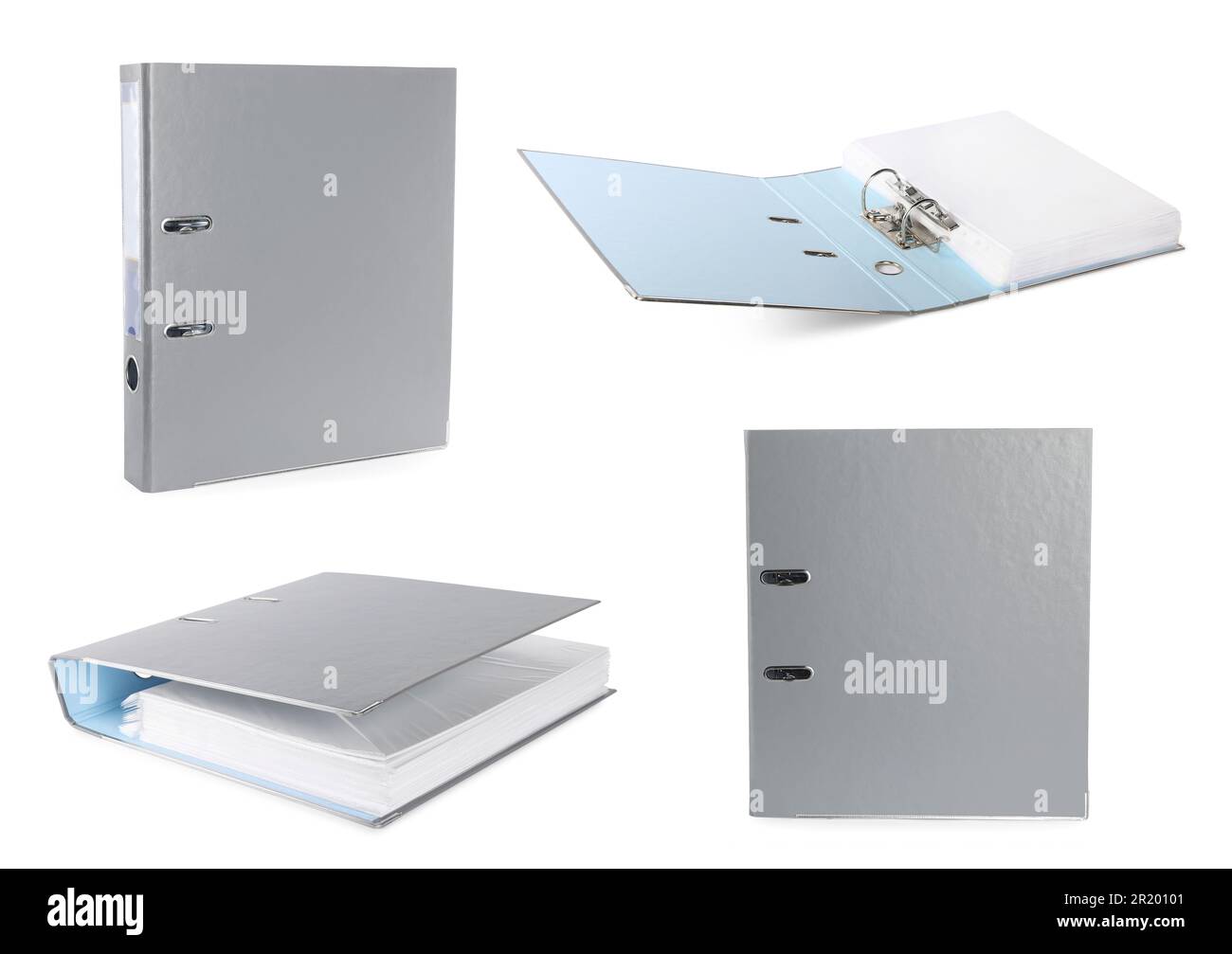 Set with grey office folders on white background Stock Photo - Alamy