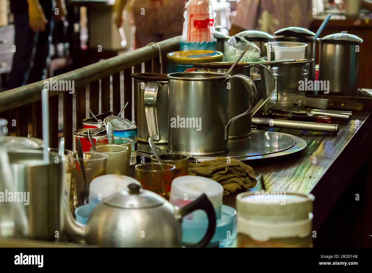 Antique coffee boiling equipment on the table Stock Photo - Alamy