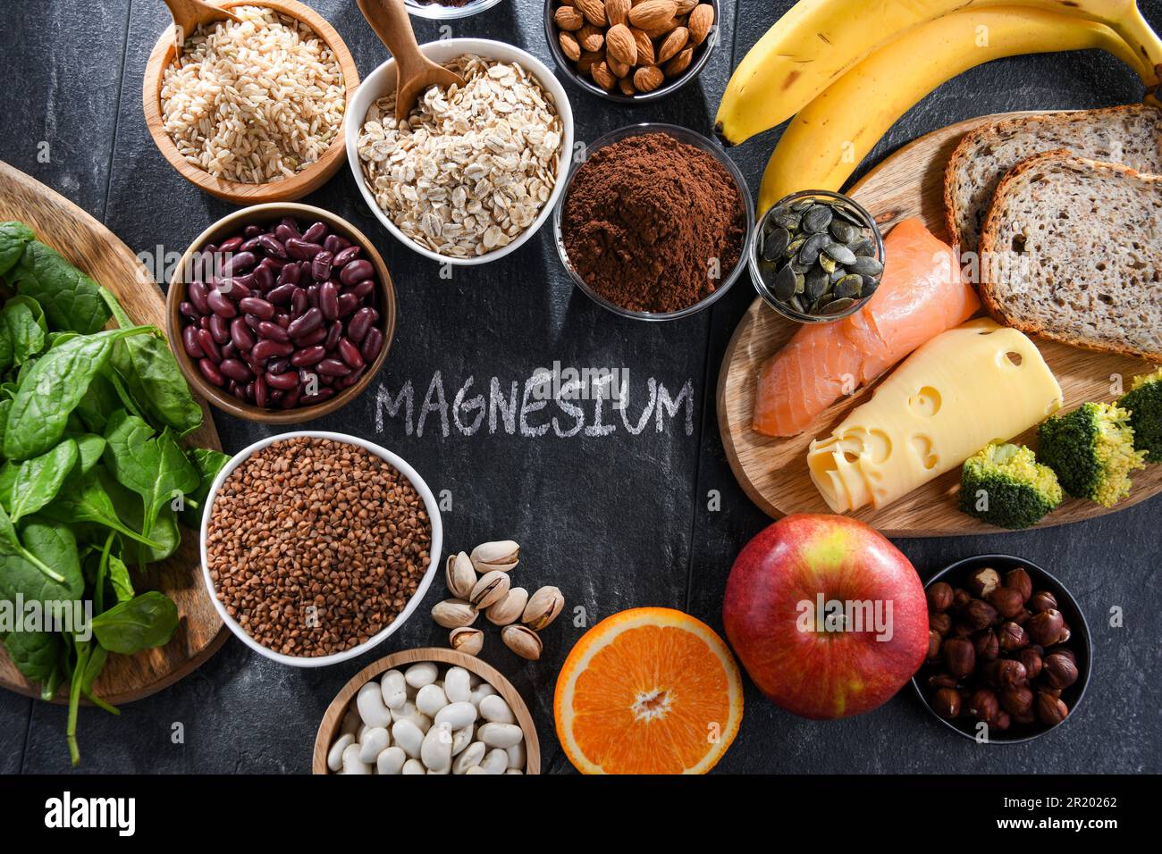 Composition with food products rich in magnesium Stock Photo - Alamy