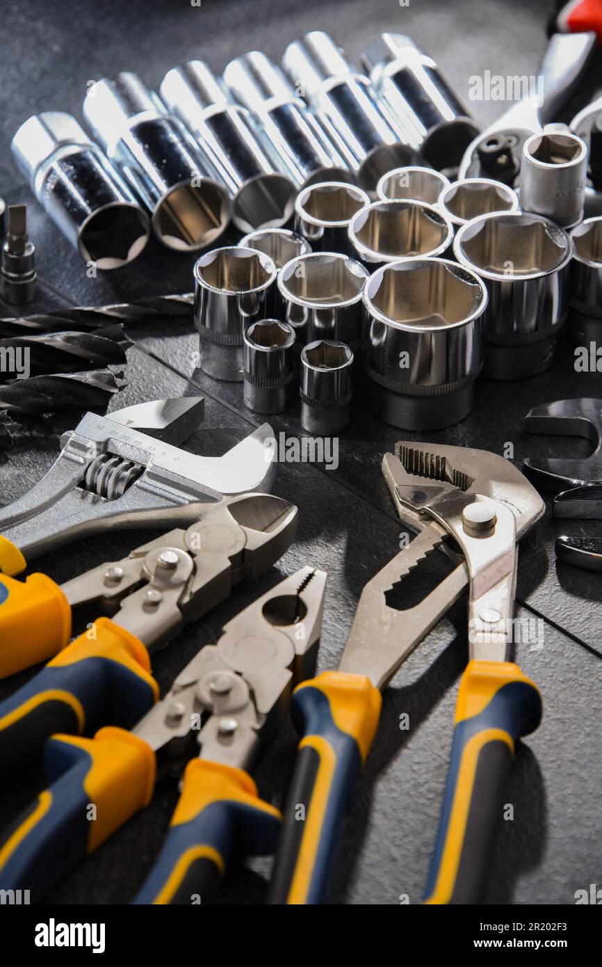 Composition with a variety of metal tools Stock Photo - Alamy