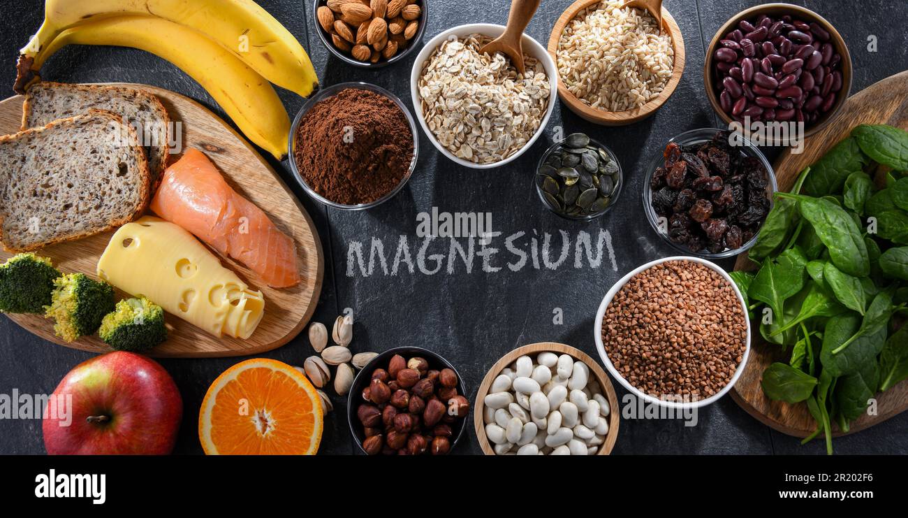 Composition with food products rich in magnesium Stock Photo - Alamy