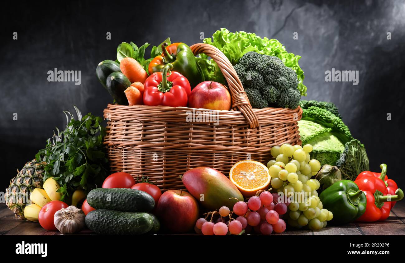 Composition with assorted organic vegetables and fruits Stock Photo - Alamy