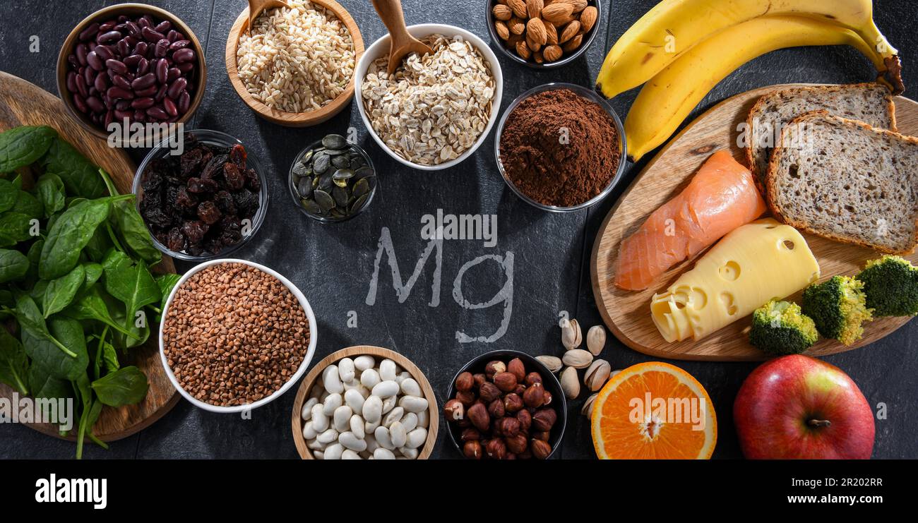 Composition with food products rich in magnesium Stock Photo - Alamy