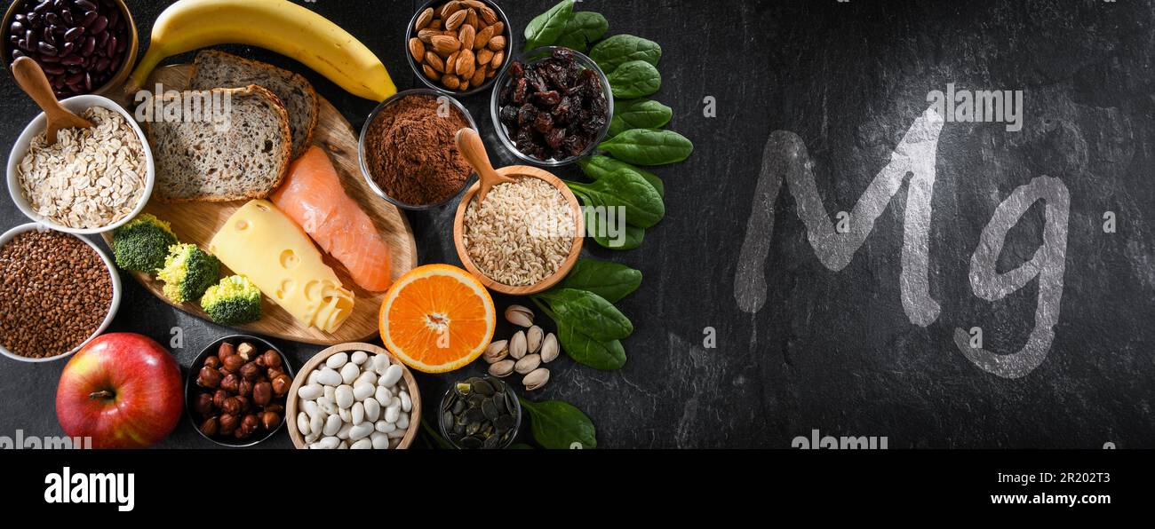 Composition with food products rich in magnesium Stock Photo - Alamy