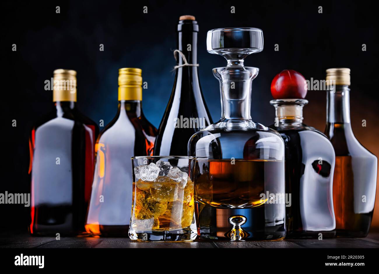 Composition with bottles of assorted alcoholic beverages Stock Photo ...