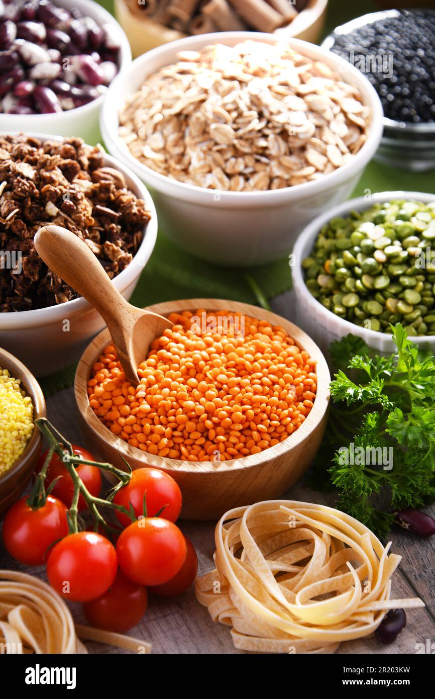 Composition with different kinds of dry food products Stock Photo - Alamy
