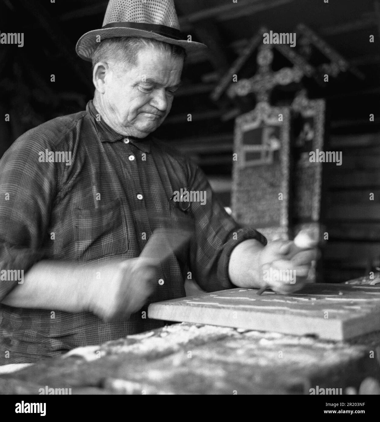 Sapanta, Maramures, Romania, approx. 1973. The famous folk artist Stan ...