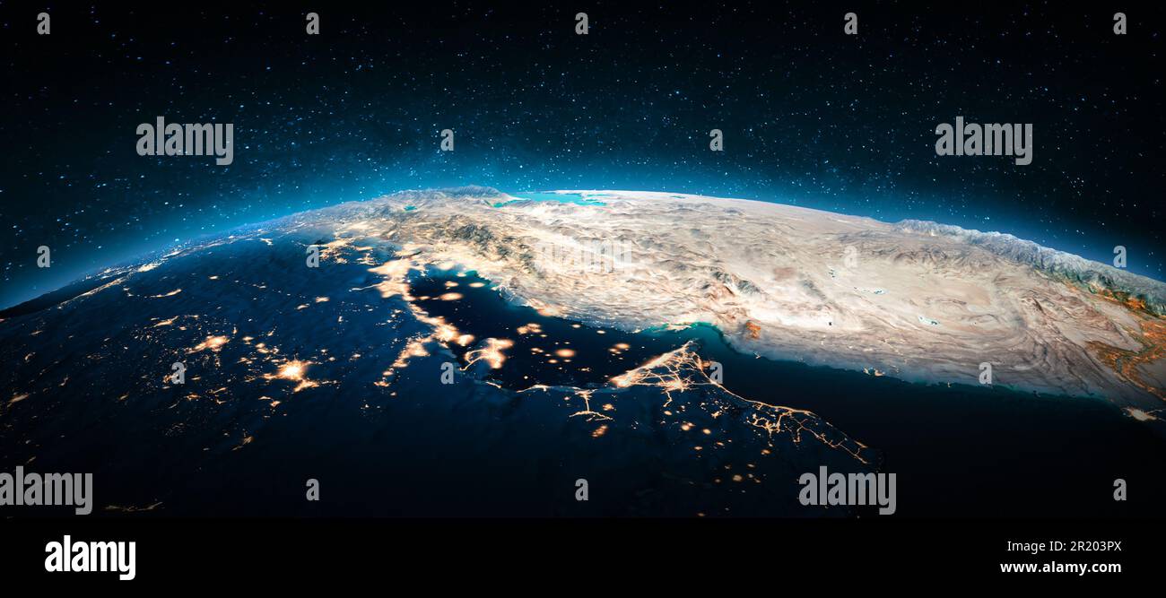 Middle East city lights. Elements of this image furnished by NASA. 3d ...