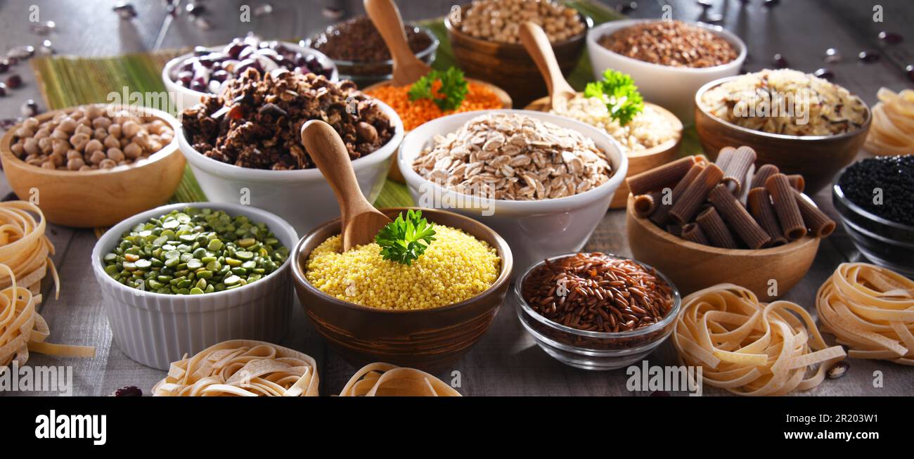 Composition with different kinds of dry food products Stock Photo - Alamy