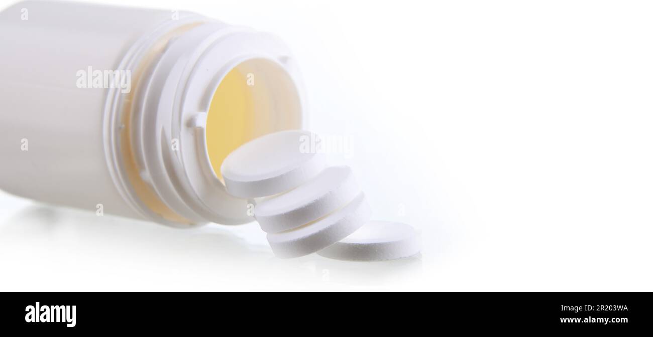 Composition with pharmaceutical drug pills over white background Stock ...