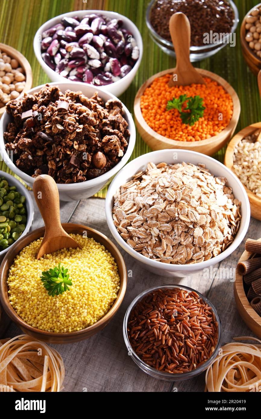 Composition with different kinds of dry food products Stock Photo - Alamy