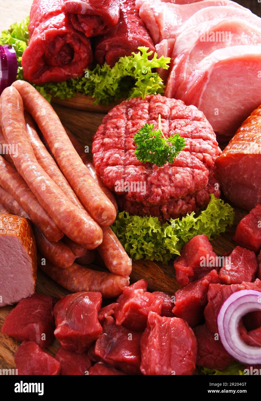 Composition with assorted meat products Stock Photo - Alamy