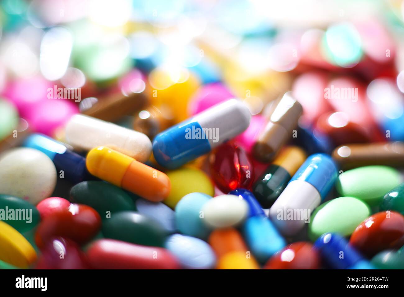 Composition with variety of drug pills and dietary supplement capsules ...