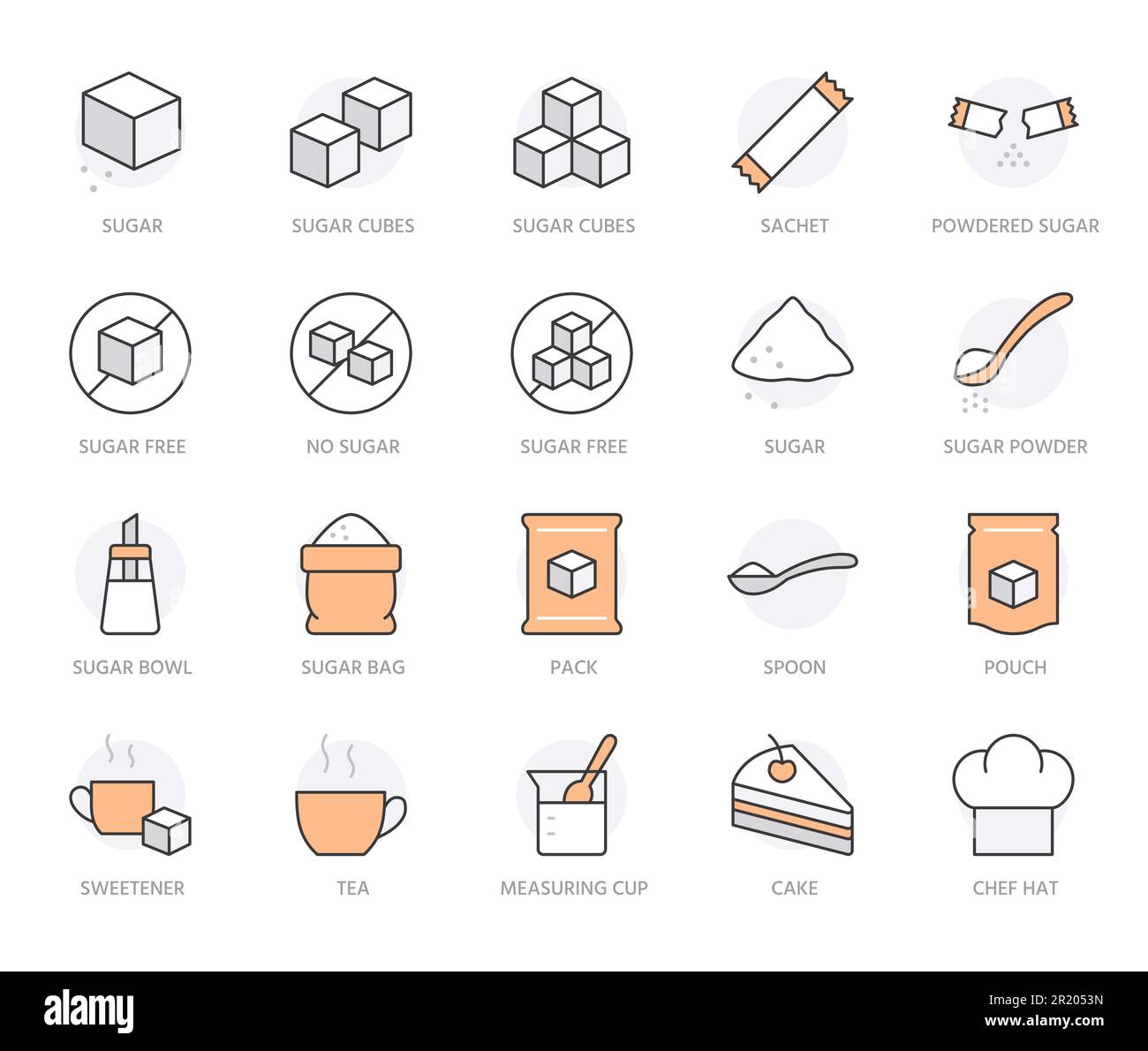 Sugar line icon set. Sweetener, powder, glucose, pouch, sachet, soluble ...