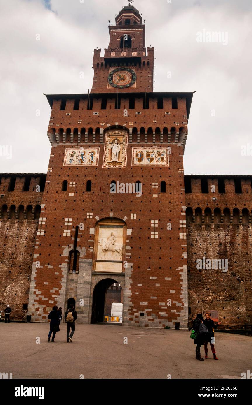 Central tower of Sforzesco Castle decorated and designed by Filarete ...