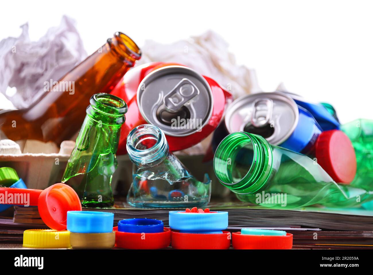 Recyclable garbage consisting of glass, plastic, metal and paper Stock ...