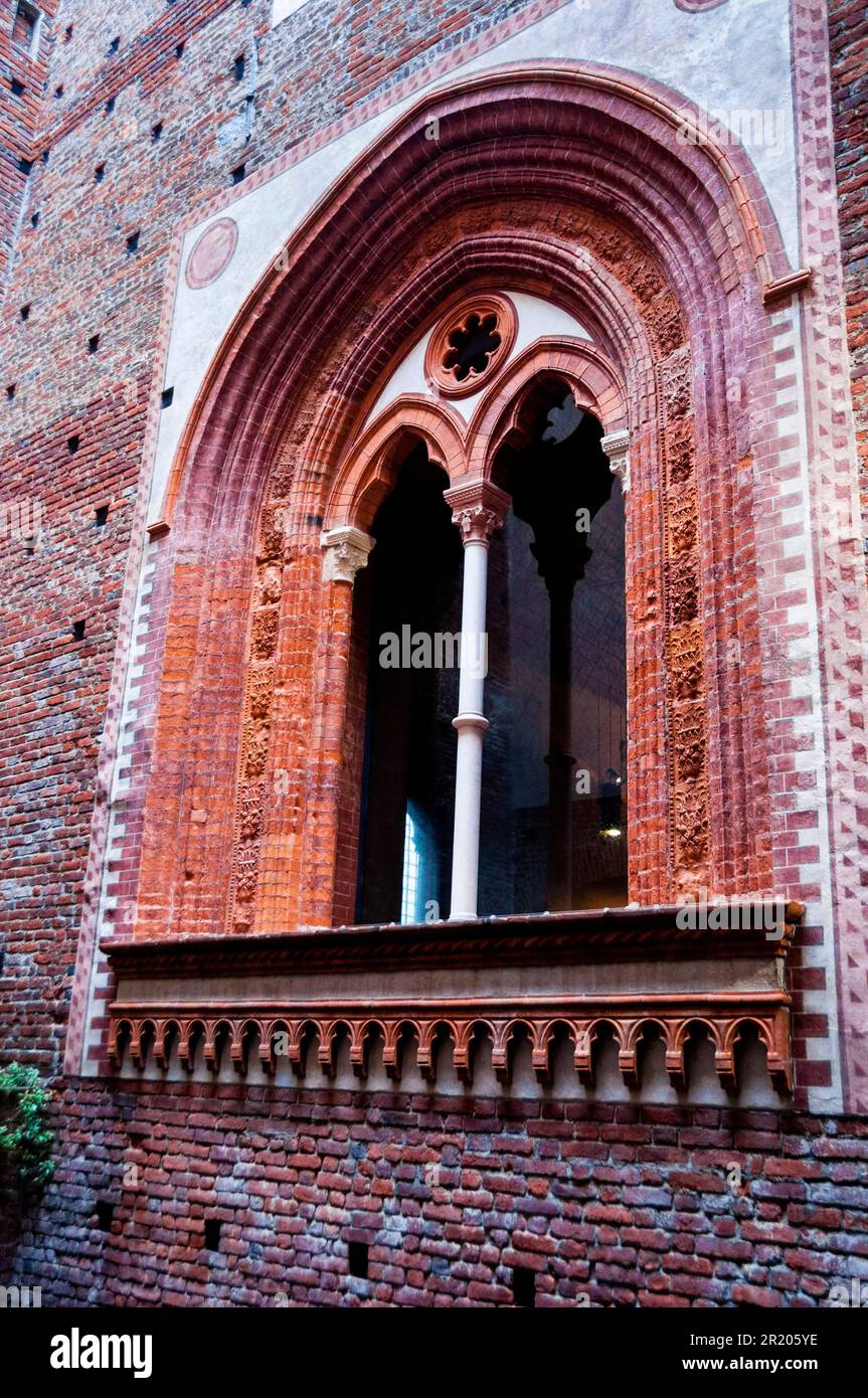 Ornate terracotta window at Castello Sforzesco in Milan, Italy Stock ...
