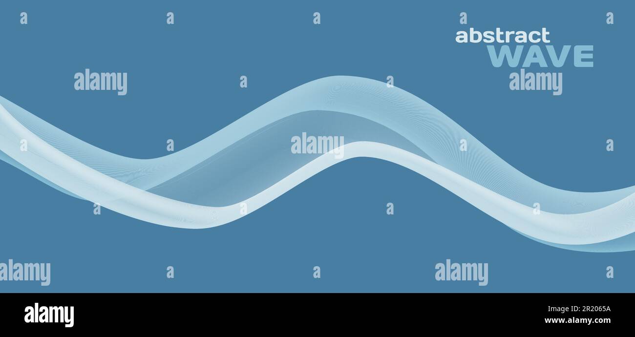 Abstract transparent wave by thin lines on dull blue background. Vector ...