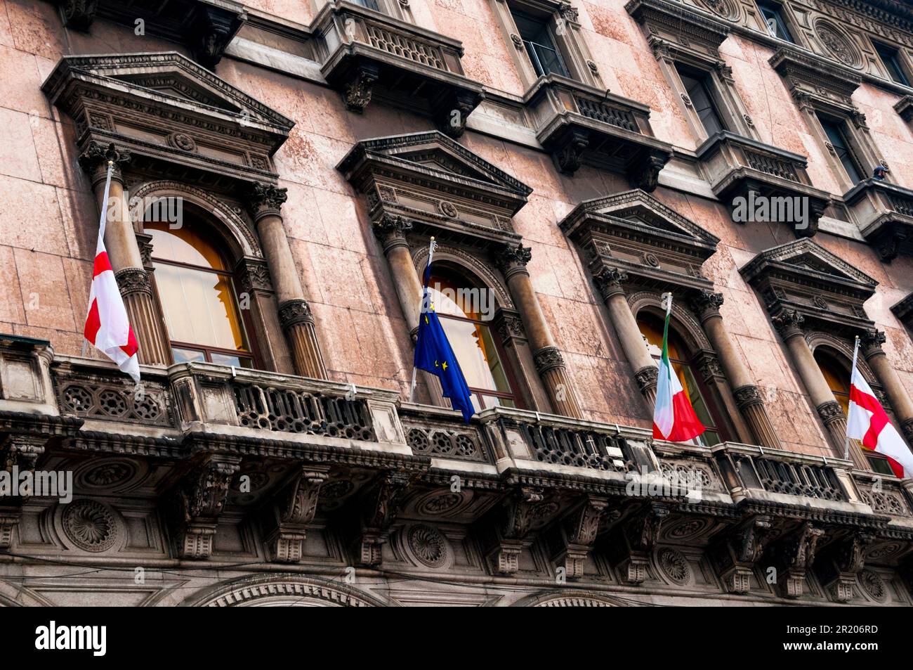 Classic Italian Renaissance stone balcony and half fluted Corinthian ...