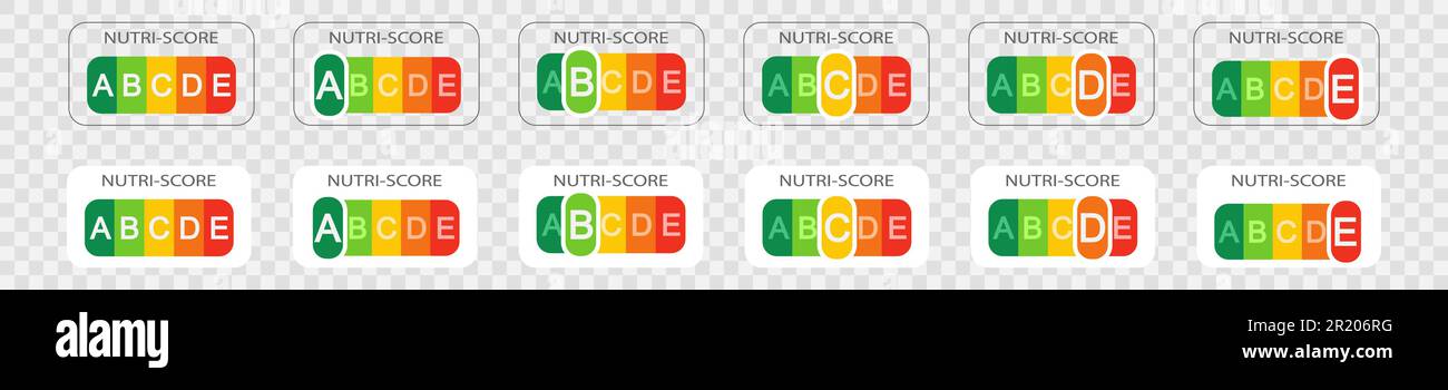 Nutri-Score labels with classification letters on transparent ...