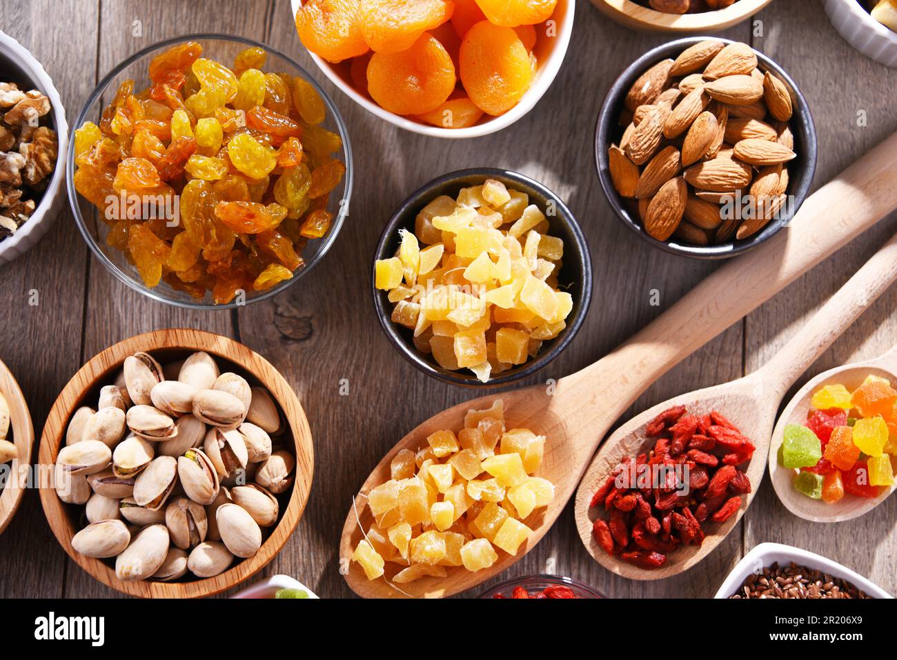 Composition with dried fruits and assorted nuts. Delicacies Stock Photo ...