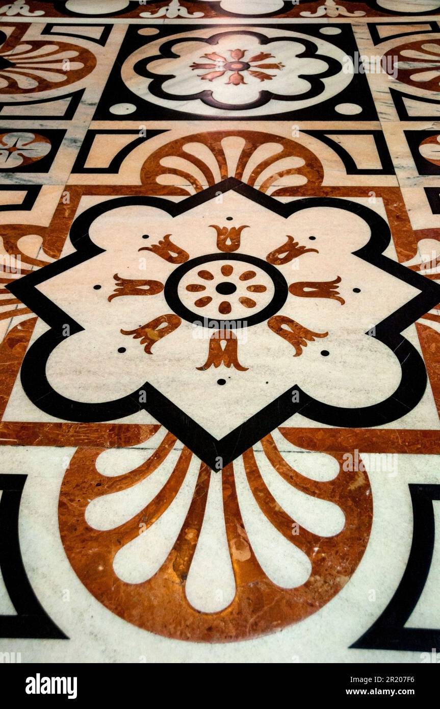 Inlaid marble floor with geometric and floral designs at the Duomo di ...