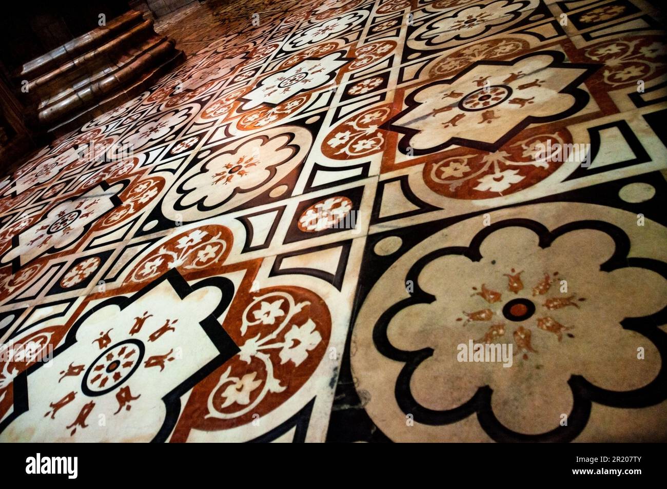 Inlaid marble floor with geometric and floral inlays at the Duomo di ...