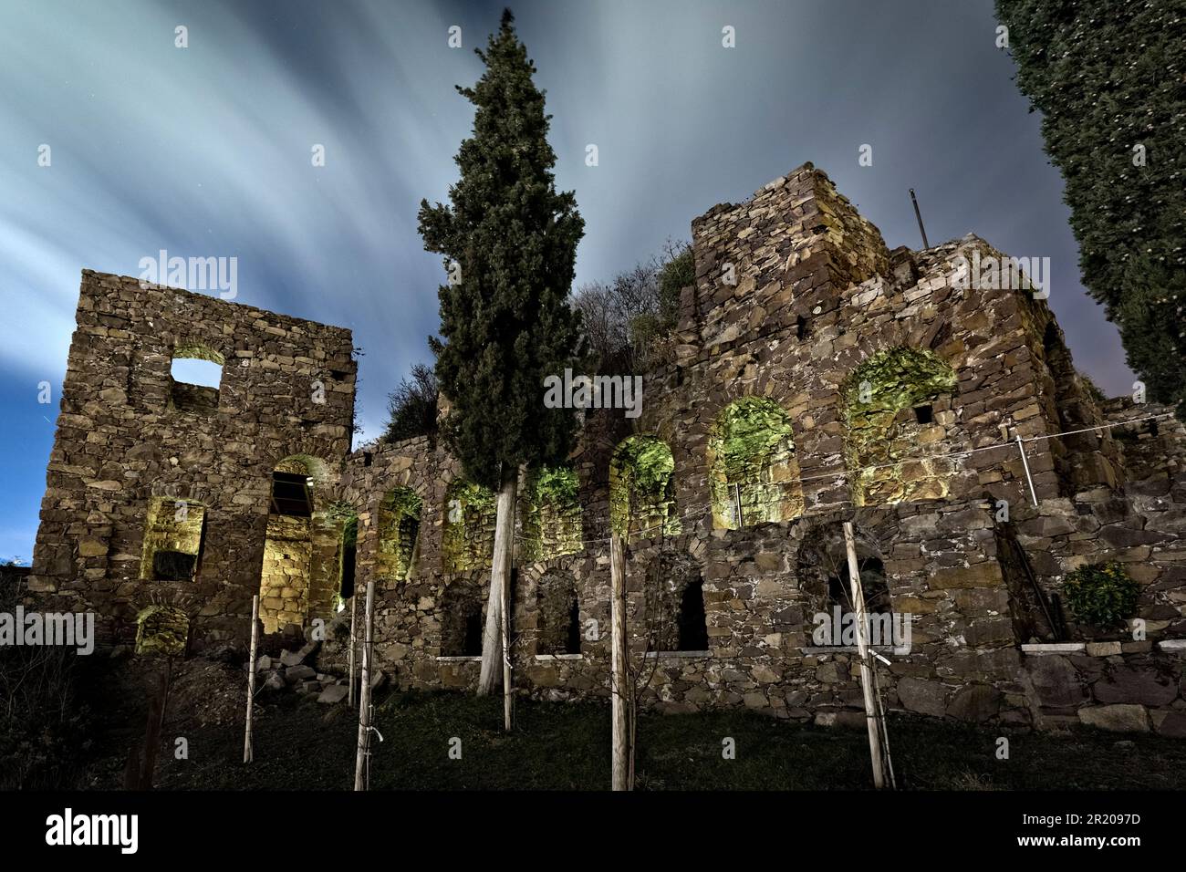 Night at the castle in the Ciucioi garden. Lavis, Trentino, Italy Stock ...