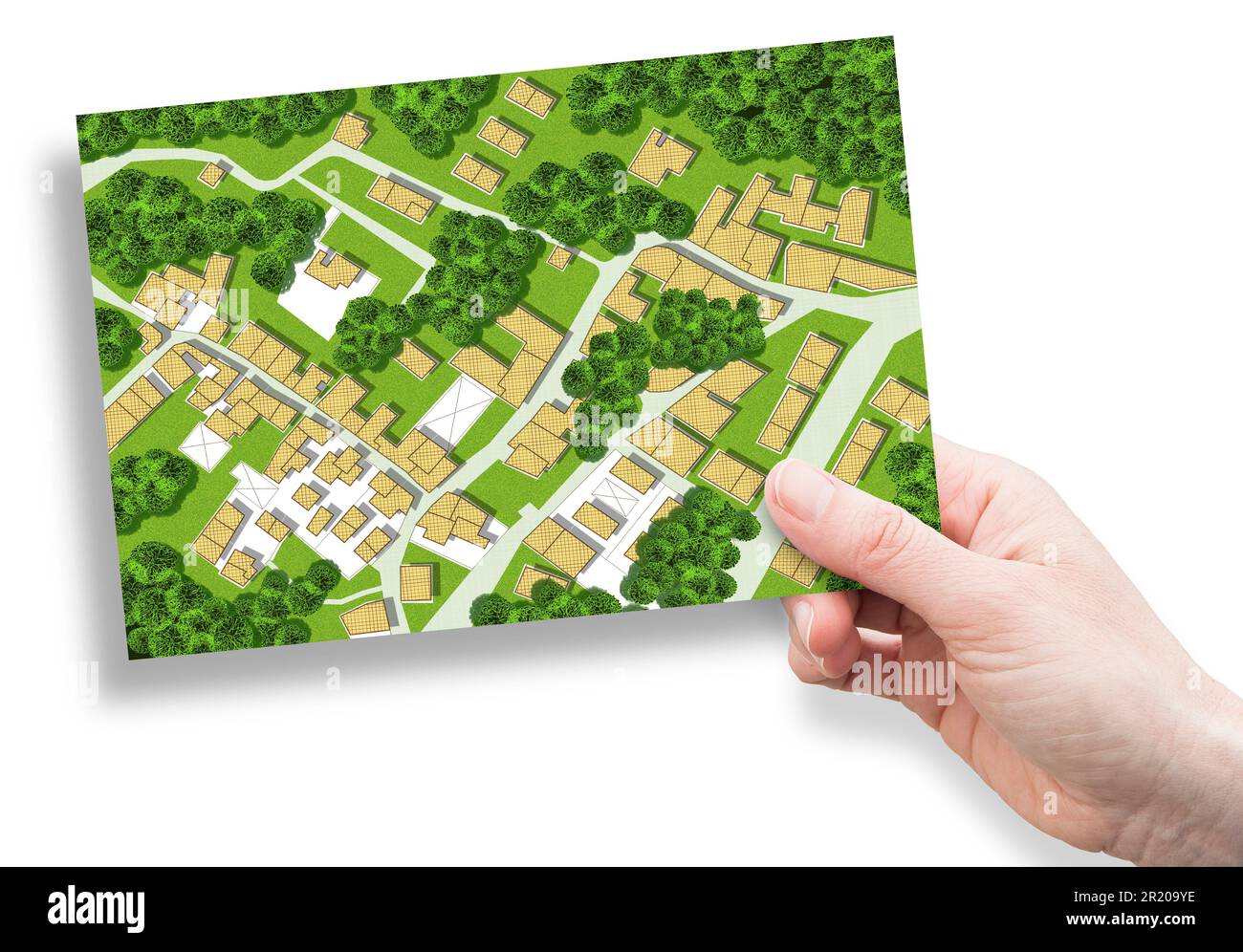 Imaginary city map with residential buildings, roads, gardens green ...