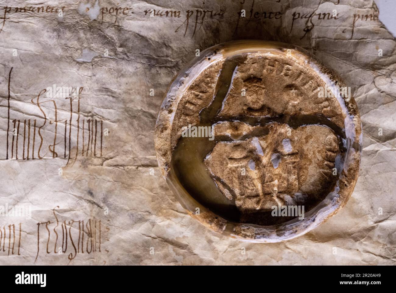 16 May 2023, Saxony-Anhalt, Merseburg: A document of Henry II from 1012 ...