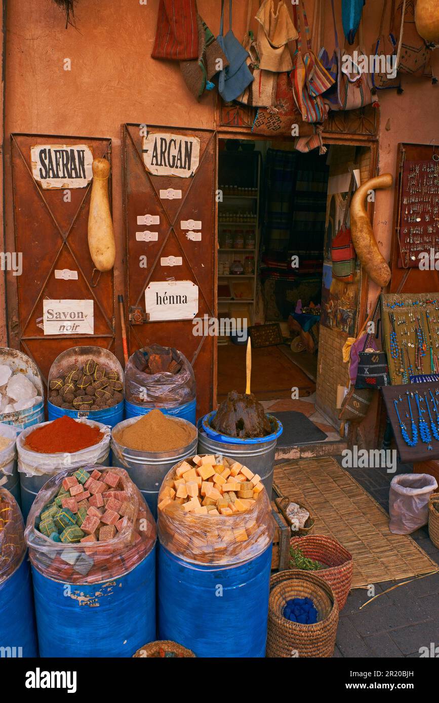 Spices and soaps, Medina, Marrakech, Souk, UNESCO World Heritage Site ...