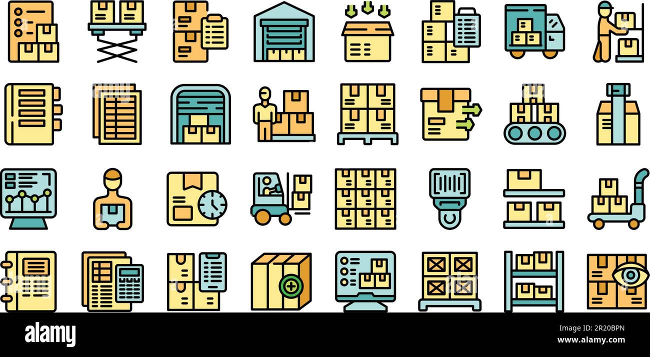 Storekeeper icons set outline vector. Worker wood. House inventory thin ...