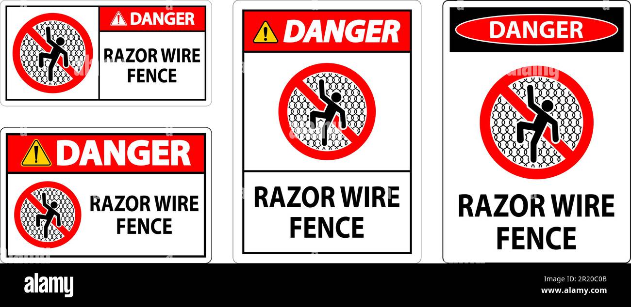 Danger Sign Razor Wire Fence On White Background Stock Vector Image ...