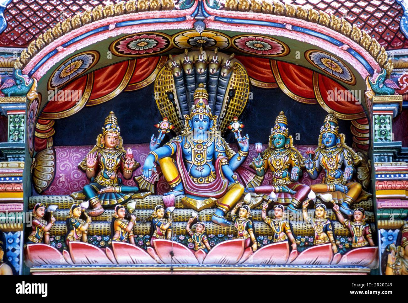 Lord Vishnu, stucco works in Jambukeshwara temple tower in ...