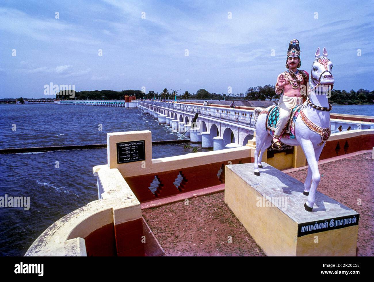 The king Raja Raja Chola statue in the Grand old dam of Kallanai constructed by king karikala ...