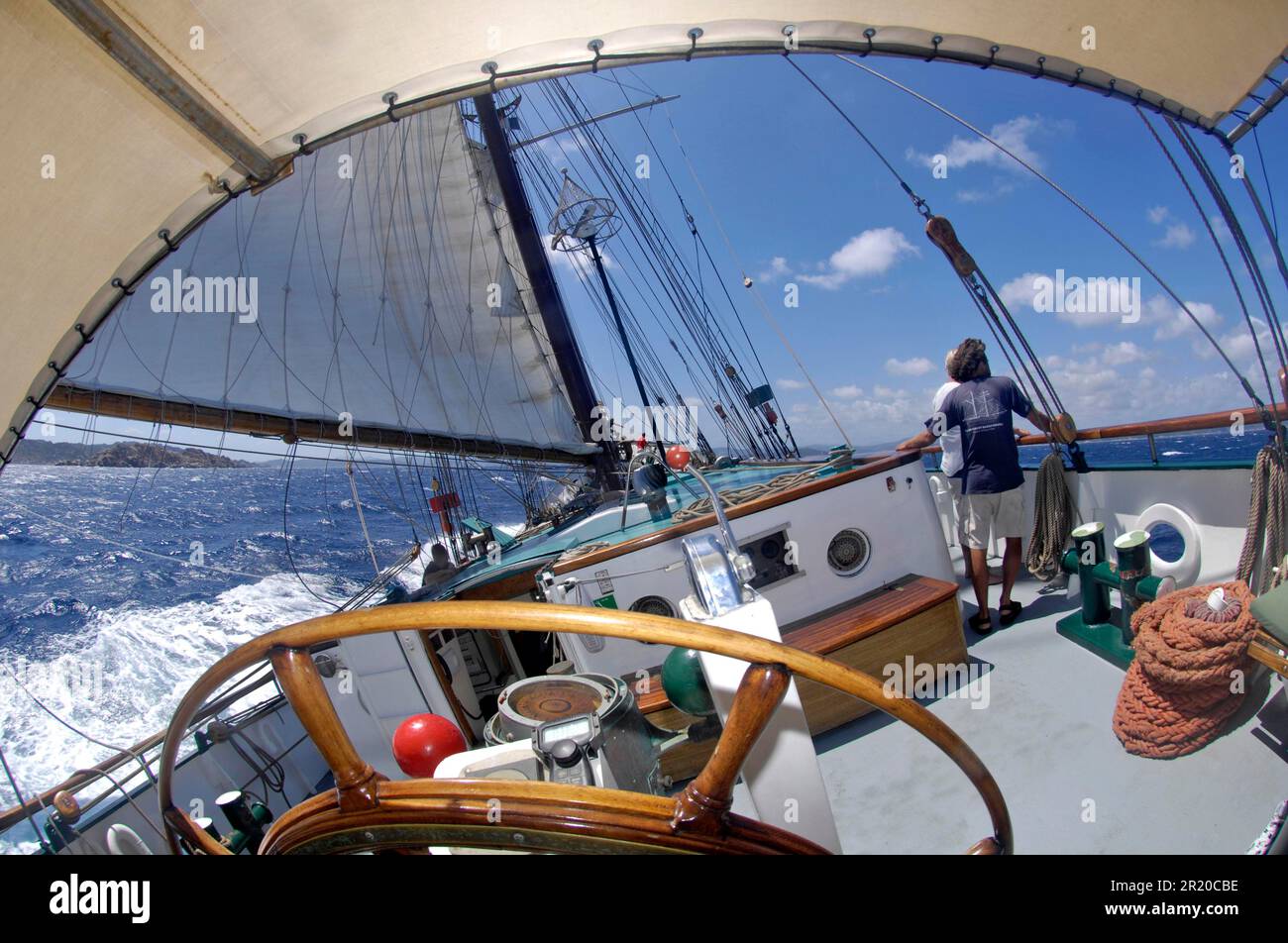 Sailing ship, windjammer, tall ship, deck, steering wheel, bridge ...
