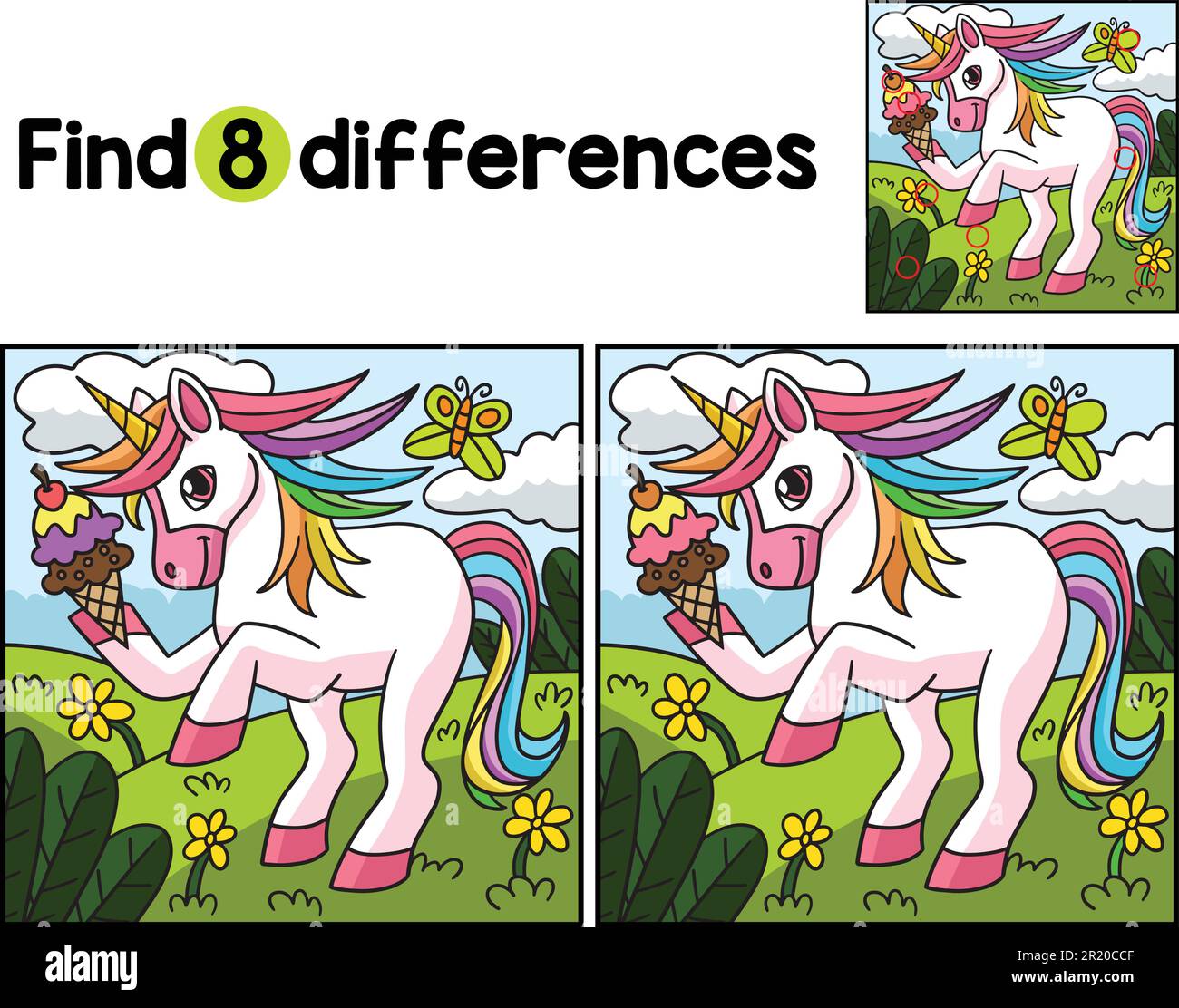 Unicorn Holding Ice Cream Find The Differences Stock Vector Image & Art ...