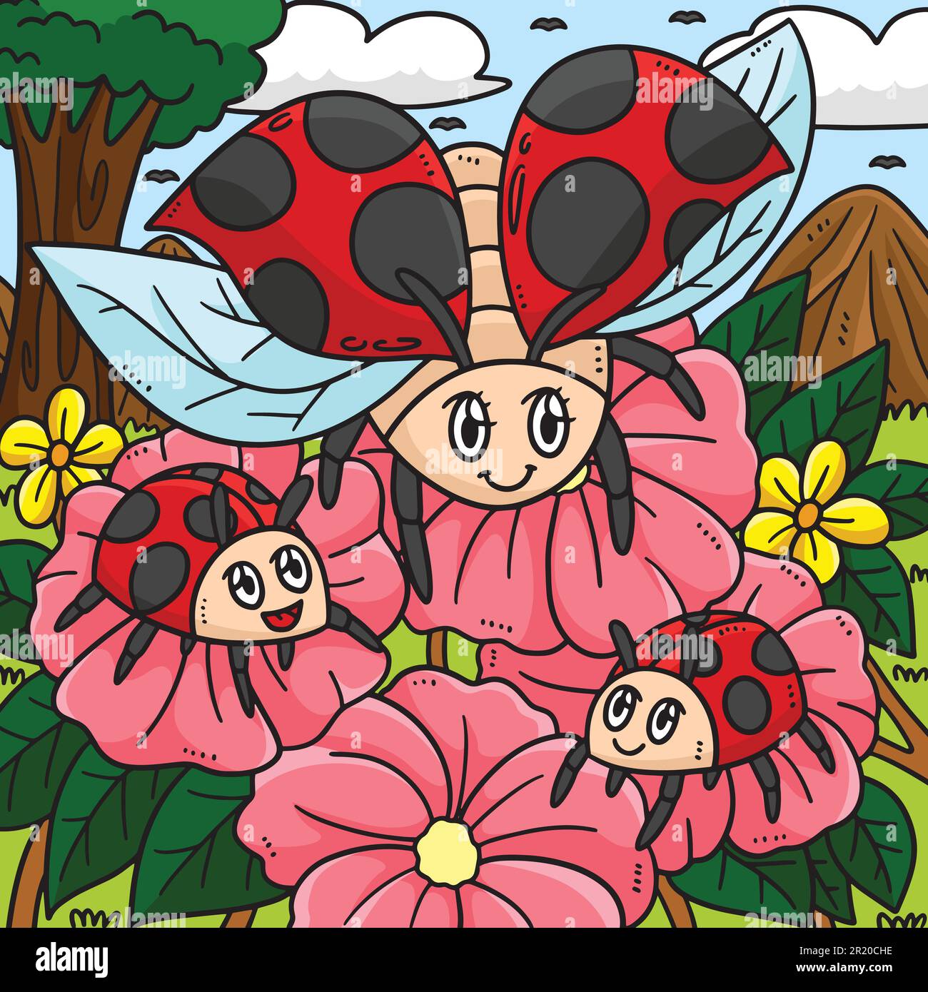 Mother Ladybug and Baby Lady Beetles Colored Stock Vector Image & Art ...