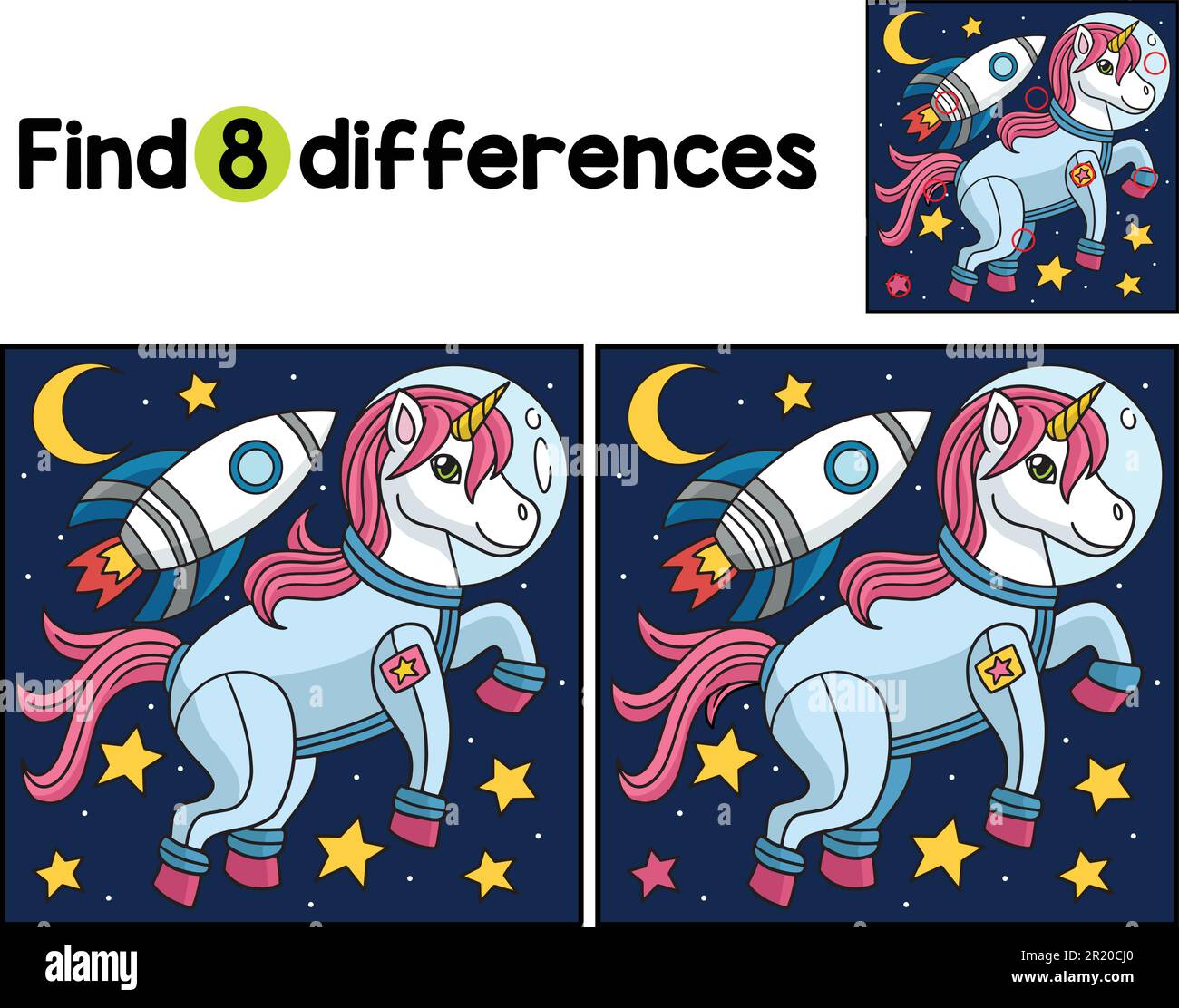 Unicorn Astronaut on Space Find The Differences Stock Vector Image ...