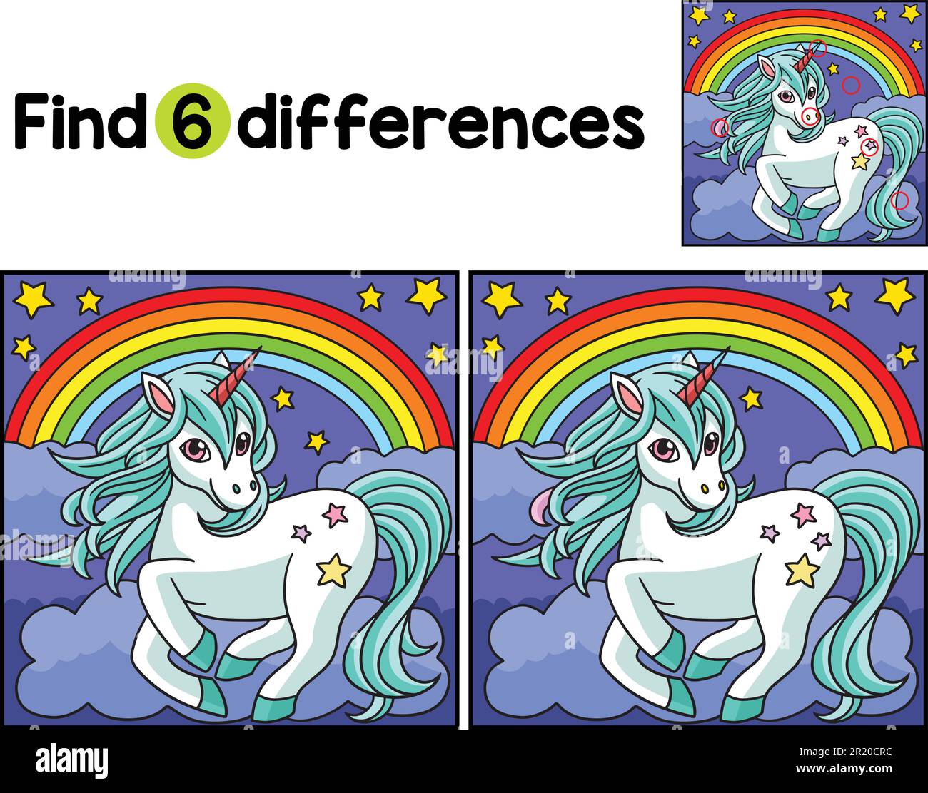 Unicorn Standing the Rainbow Find The Differences Stock Vector Image & Art - Alamy