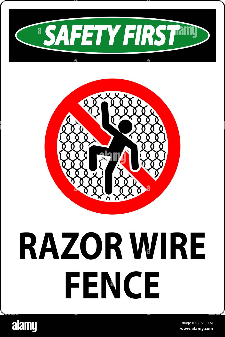 Safety First Sign Razor Wire Fence On White Background Stock Vector ...