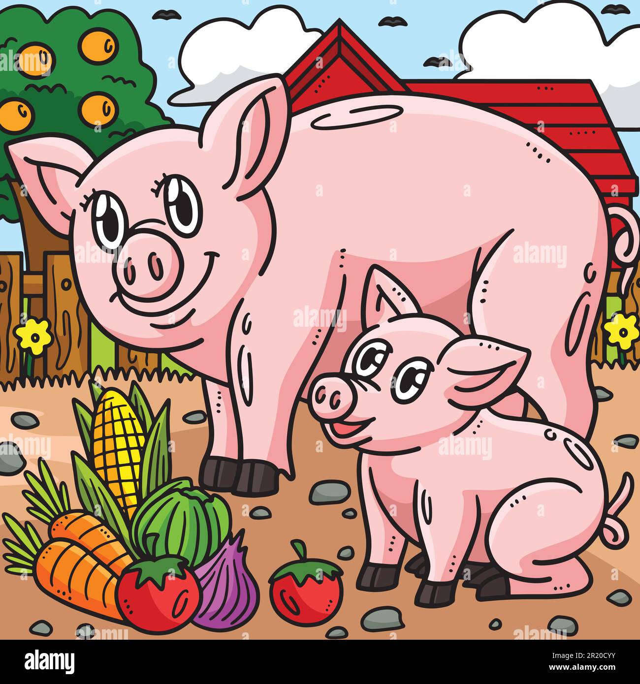 Mother Pig and Piglet Colored Cartoon Illustration Stock Vector Image ...