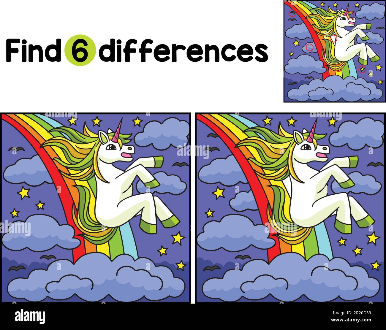 Unicorn Sliding on Rainbow Find The Differences Stock Vector Image & Art - Alamy