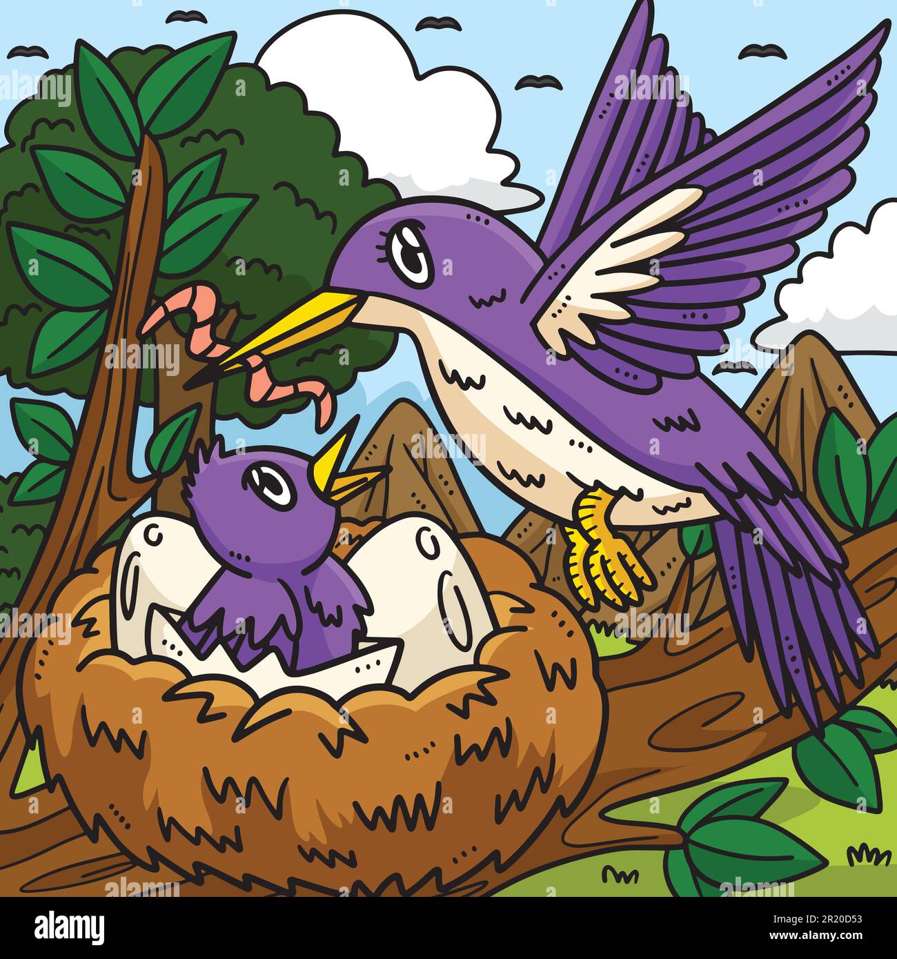 Mother Bird and Fledgling Colored Cartoon Stock Vector Image & Art - Alamy